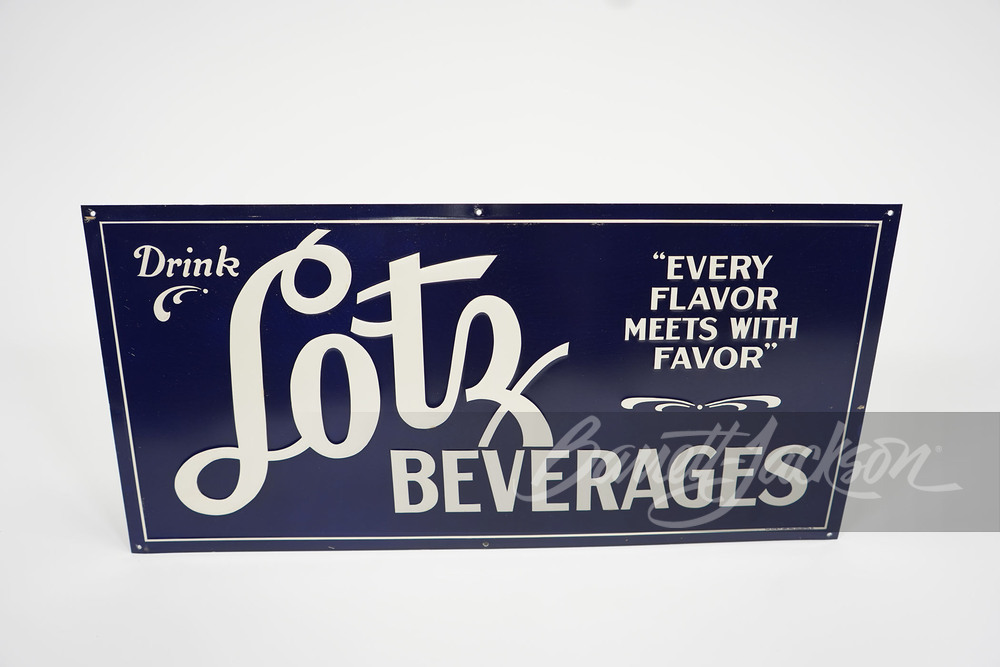 NOS 1930S DRINK LOTZ BEVERAGES TIN SIGN