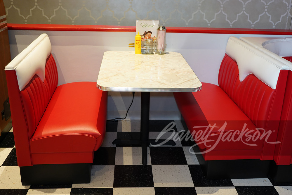 VINTAGE-STYLE DINER BOOTH WITH CHROME TABLE AND ACCESSORIES