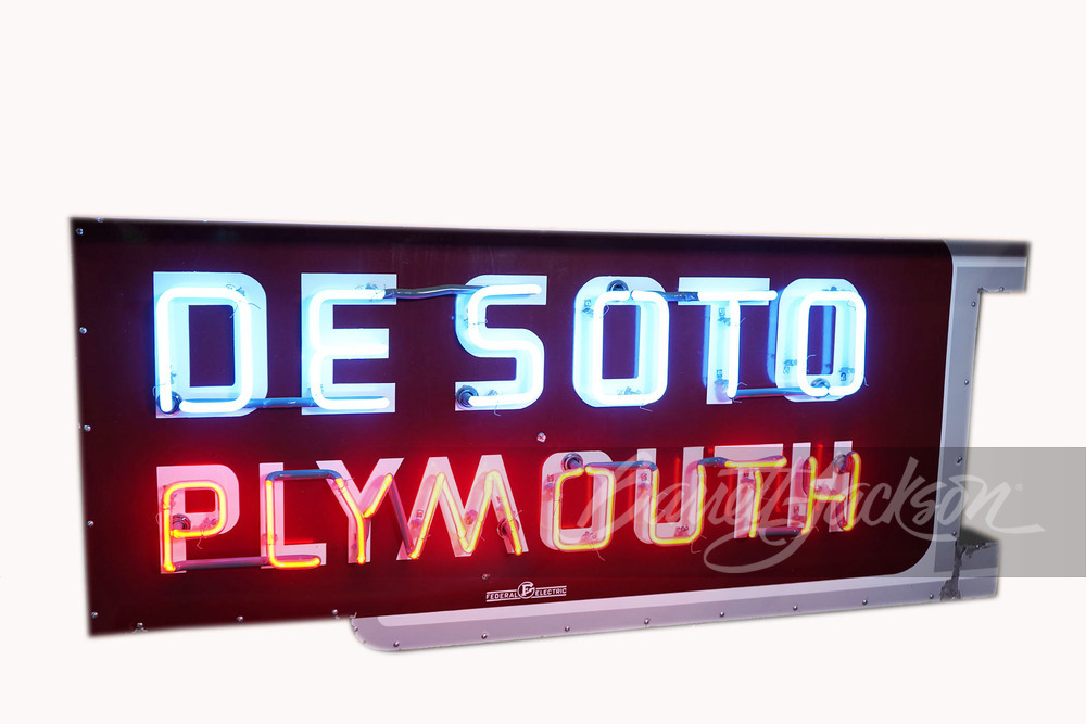 1940S-50S DESOTO-PLYMOUTH NEON PORCELAIN SIGN - Front 3/4 - 259323