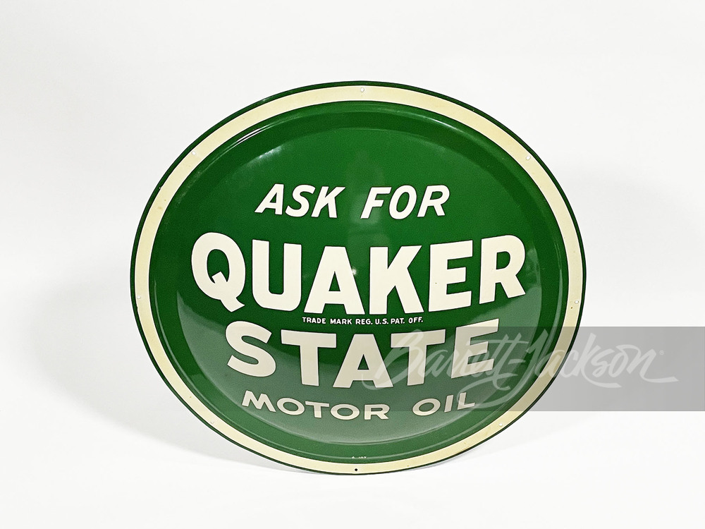 NOS 1960s QUAKER STATE MOTOR OIL 'BULLS-EYE' TIN SIGN