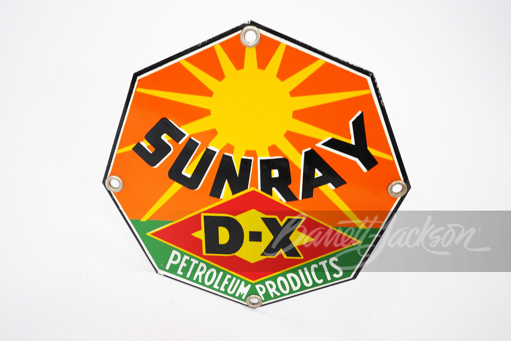 CIRCA 1930S SUNRAY D-X PETROLEUM PRODUCTS PORCELAIN PUMP PLAT