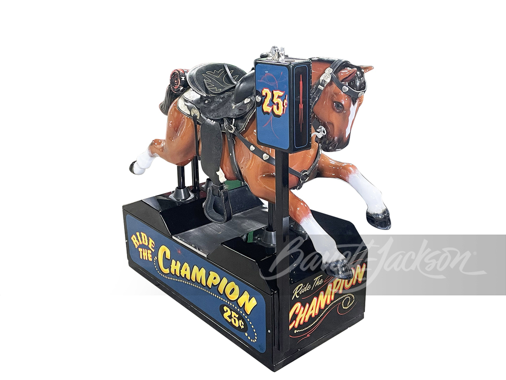 1950S "RIDE THE CHAMPION" COIN-OPERATED KIDDIE RIDE - Front 3/4 - 267323
