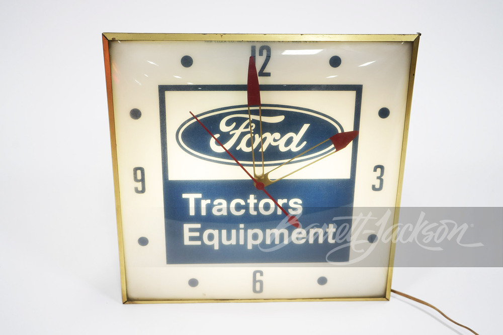 1960S FORD TRACTORS EQUIPMENT GLASS-FACED LIGHT-UP CLOCK