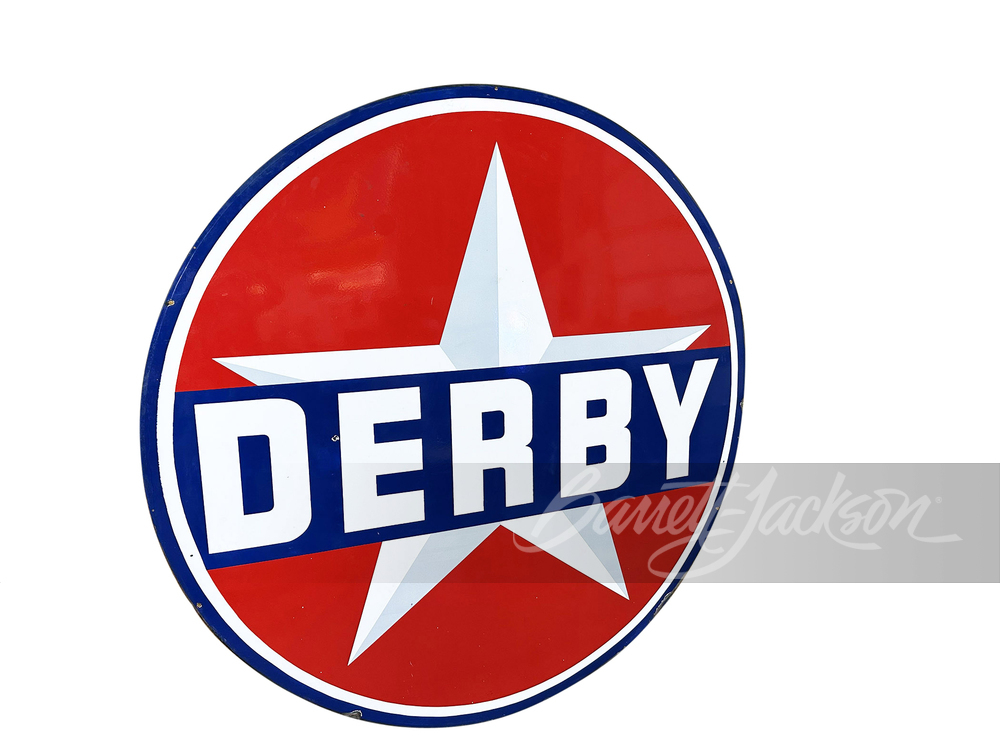LARGE 1950S DERBY OIL PORCELAIN SIGN