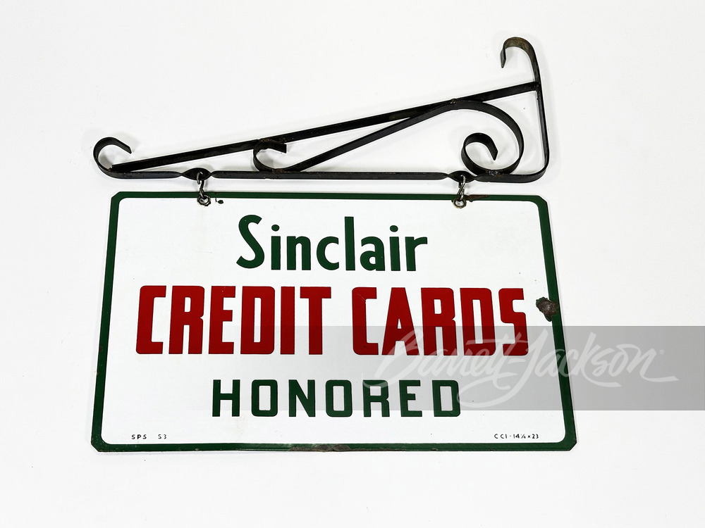 1953 SINCLAIR 'CREDIT CARDS HONORED' PORCELAIN SIGN