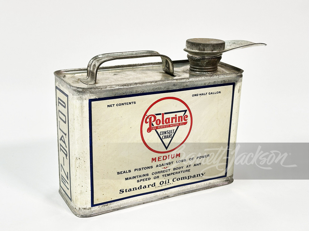 EARLY 1920S POLARINE MOTOR OIL HALF-GALLON TIN - Front 3/4 - 274845