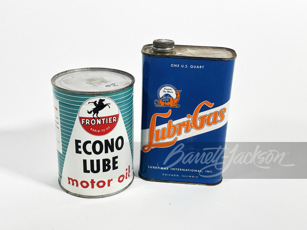 1950S FRONTIER ECONO LUBE MOTOR OIL AND LUBRI-GAS METAL QUART