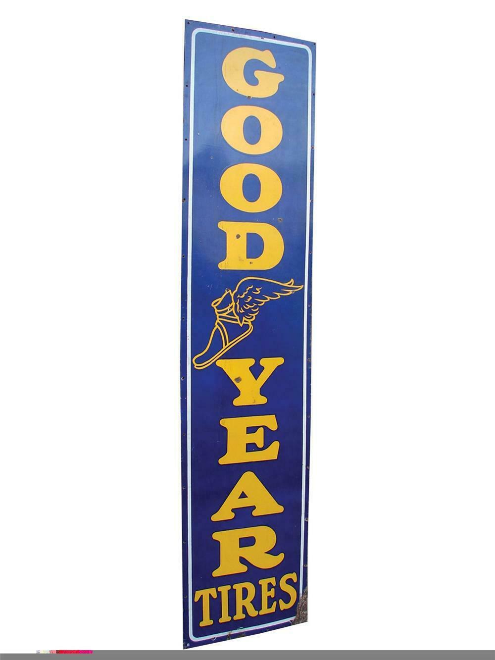 Choice 1930s Goodyear Tires vertical porcelain garage sign.
