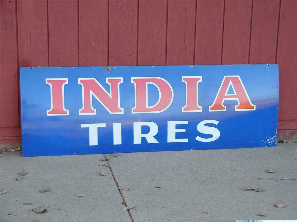 1930s India Tires of Ohio porcelain garage sign.