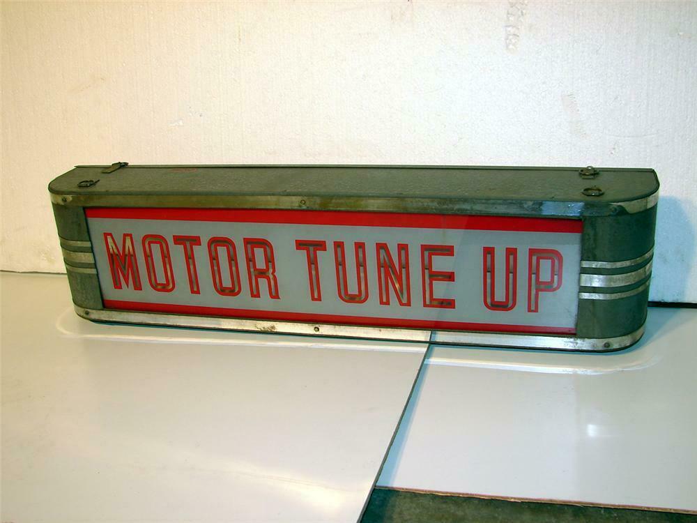 1930s Motor Tune-Up glass faced light-up garage sign.