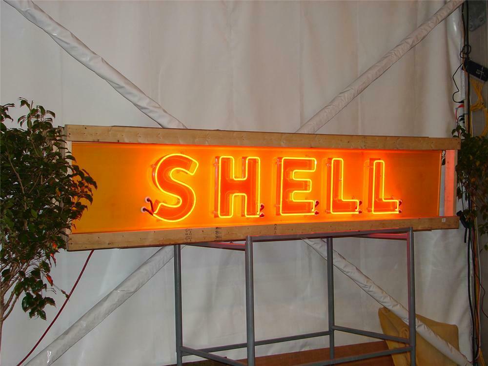 Brilliant 1950s Shell Oil single-sided porcelain neon station
