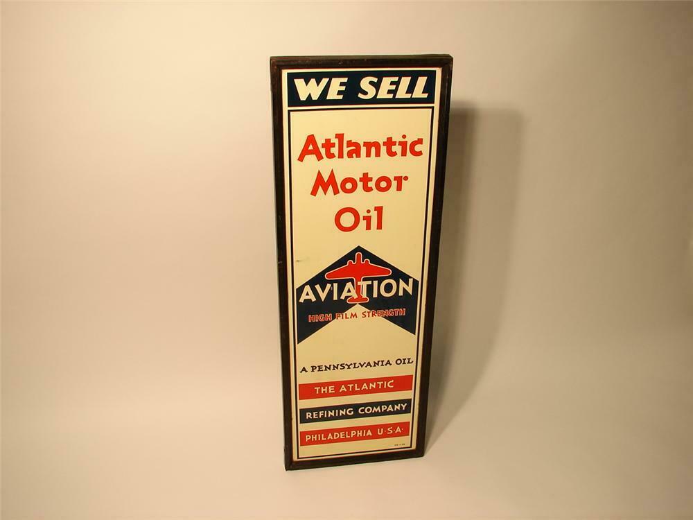 Extremely rare N.O.S. 1939 Atlantic Aviation Oil tin sign