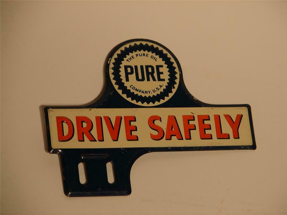 1930s-40s Pure 'Drive Safely' license plate attachment sign.