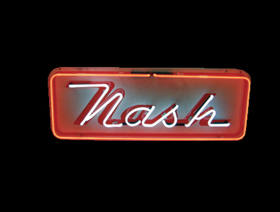 Unusual 1950s Nash Automobiles single-sided porcelain neon de