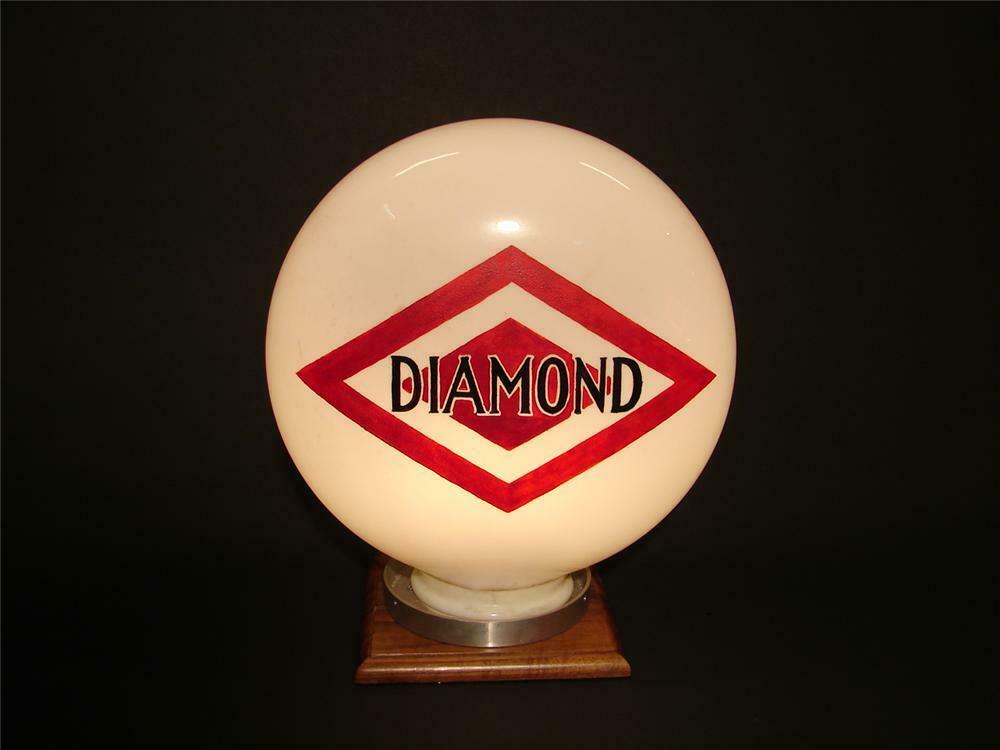 Late 20s-early 30s Diamond Gasoline one-piece etched gas pump