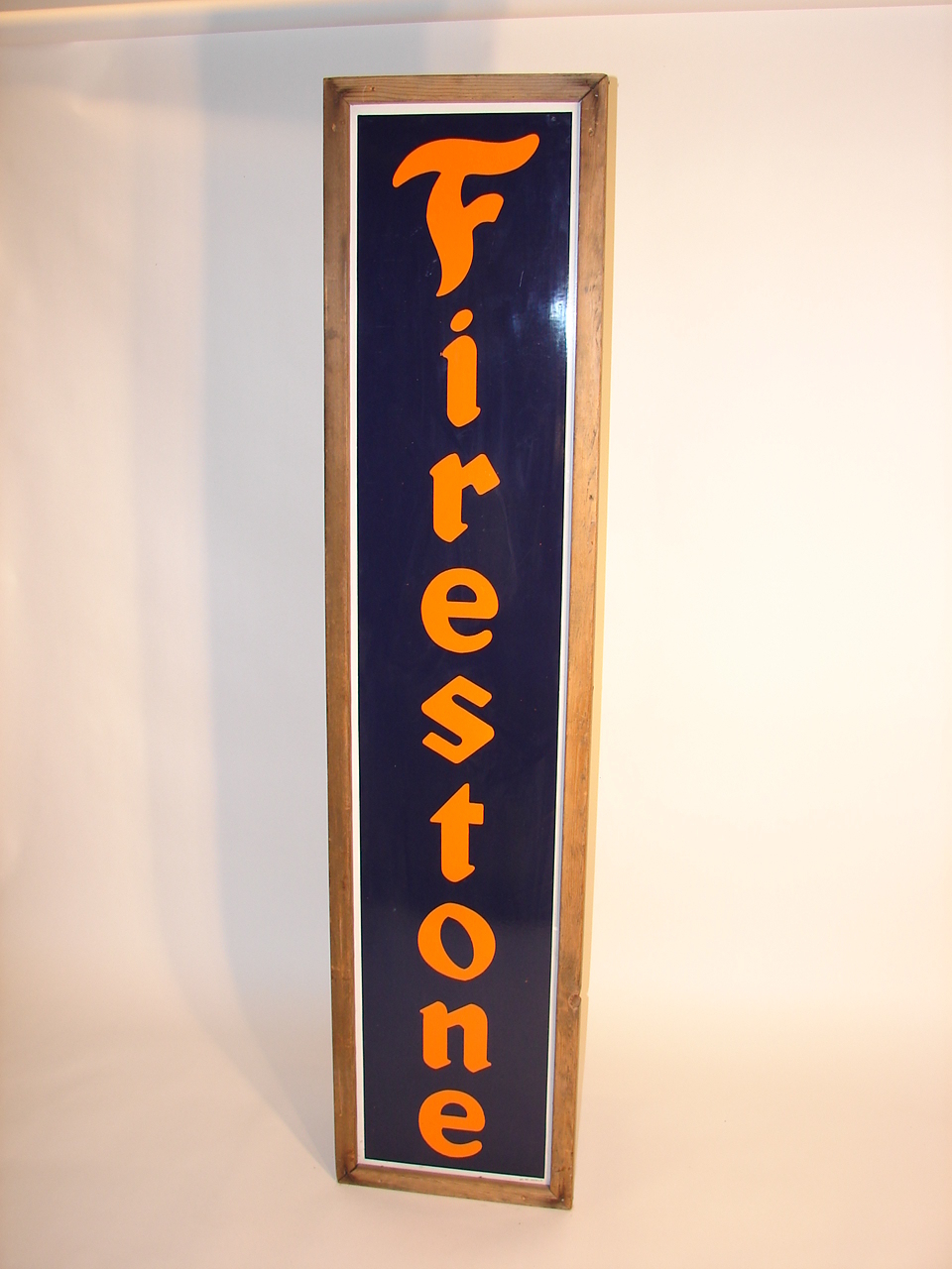 Pristine 1930s Firestone Tires vertical porcelain garage sign