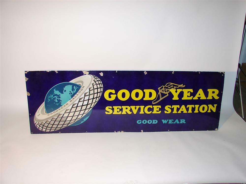 Eye appealing 1930s Goodyear 'Good Wear' porcelain garage sig