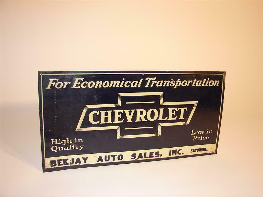 1930s Chevrolet single-sided tin embossed dealership sign wit