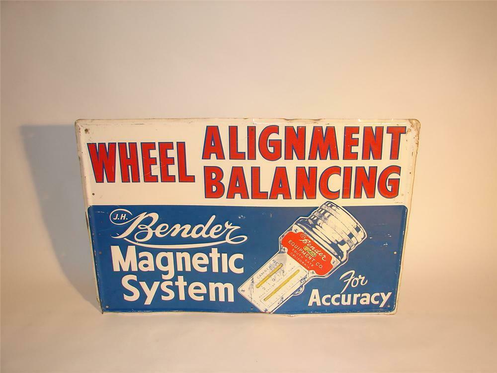 1940s Bender Wheel Alignment and Balancing embossed tin garage sign ...