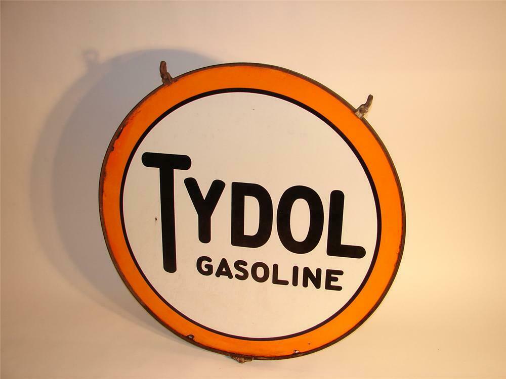 Scarce 1920s Tydol Gasoline double-sided porcelain station si