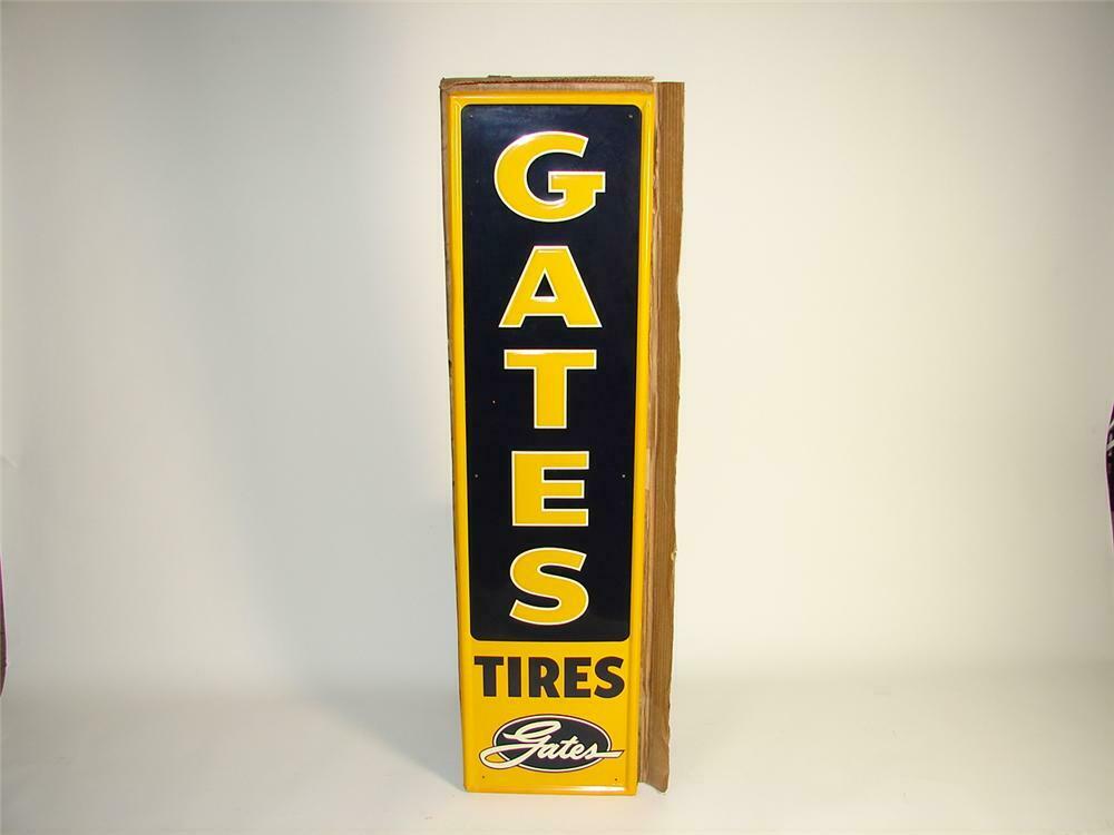 N.O.S. Gates Tires vertical tin garage sign still in the orig