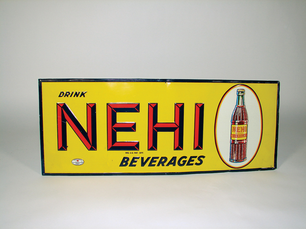 N.O.S. late 20s-early 30s Nehi Beverages soda tin sign with bottle ...