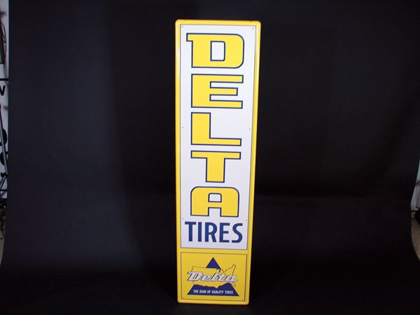 N.O.S. Delta Tires self-framed frame tin vertical garage sign