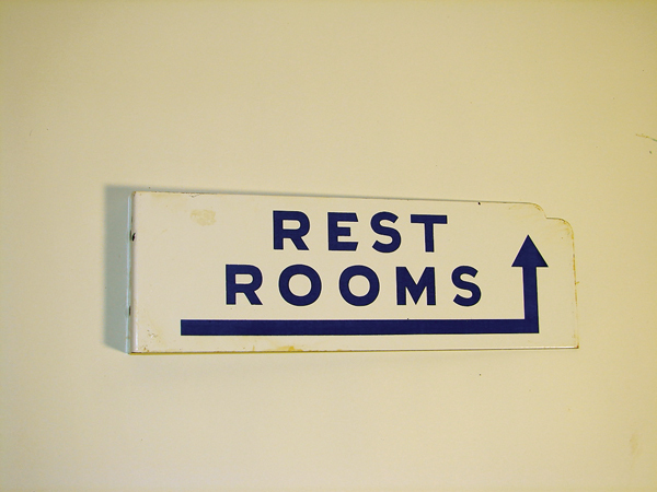 1950s Rest Rooms double-sided porcelain service station sign