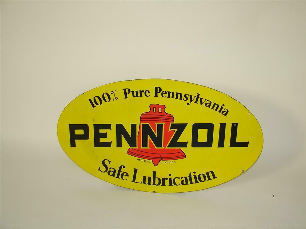 1950s Pennzoil dbl-sided porcelain station sign.