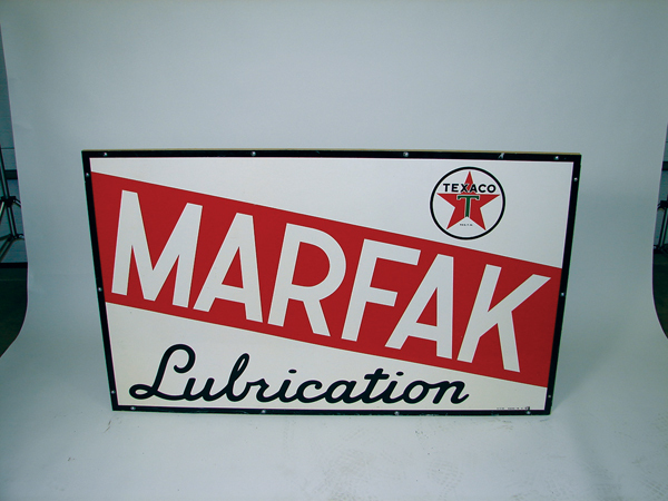 Large 1955 Texaco Marfak Lubrication service station tin sign