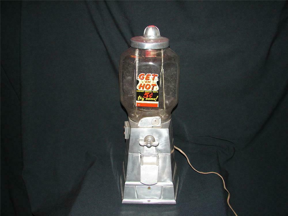 Rare 1930s-40s 5 cent hot nut light-up gumball machine by Ven