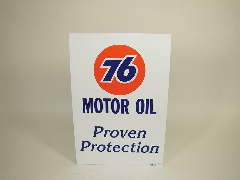 Very clean Union 76 Motor Oil dbl-sided tin garage sign.