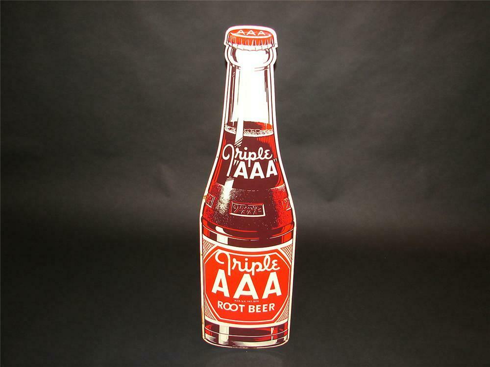 N.O.S. 1948 Triple A Root Beer bottle shaped die-cut tin gene