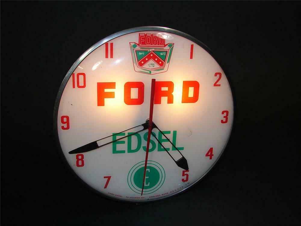 Scarce 1950s Ford Edsel glass faced light-up dealership clock