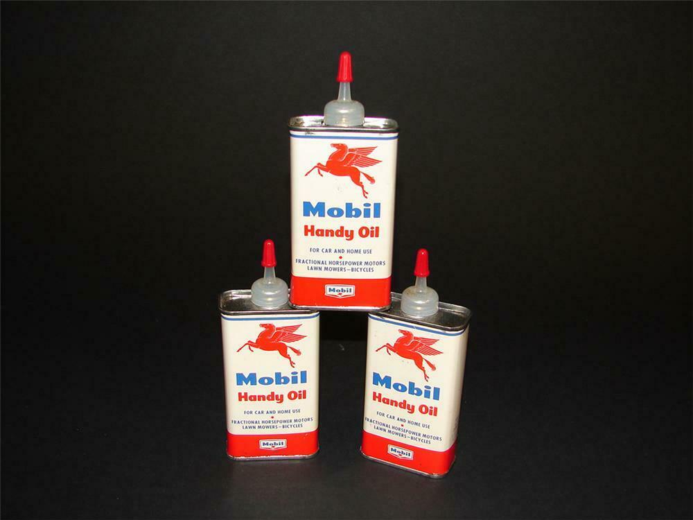 Lot of three N.O.S. 1950s Mobil Handy Oiler four ounce tins w