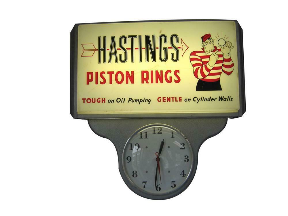 Interesting 1950s Hastings Piston Rings light-up garage clock