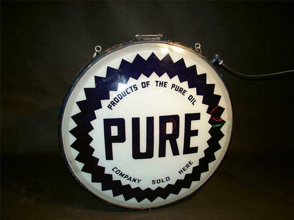 Extremely rare 1930s Pure Service Station glass faced neon-li