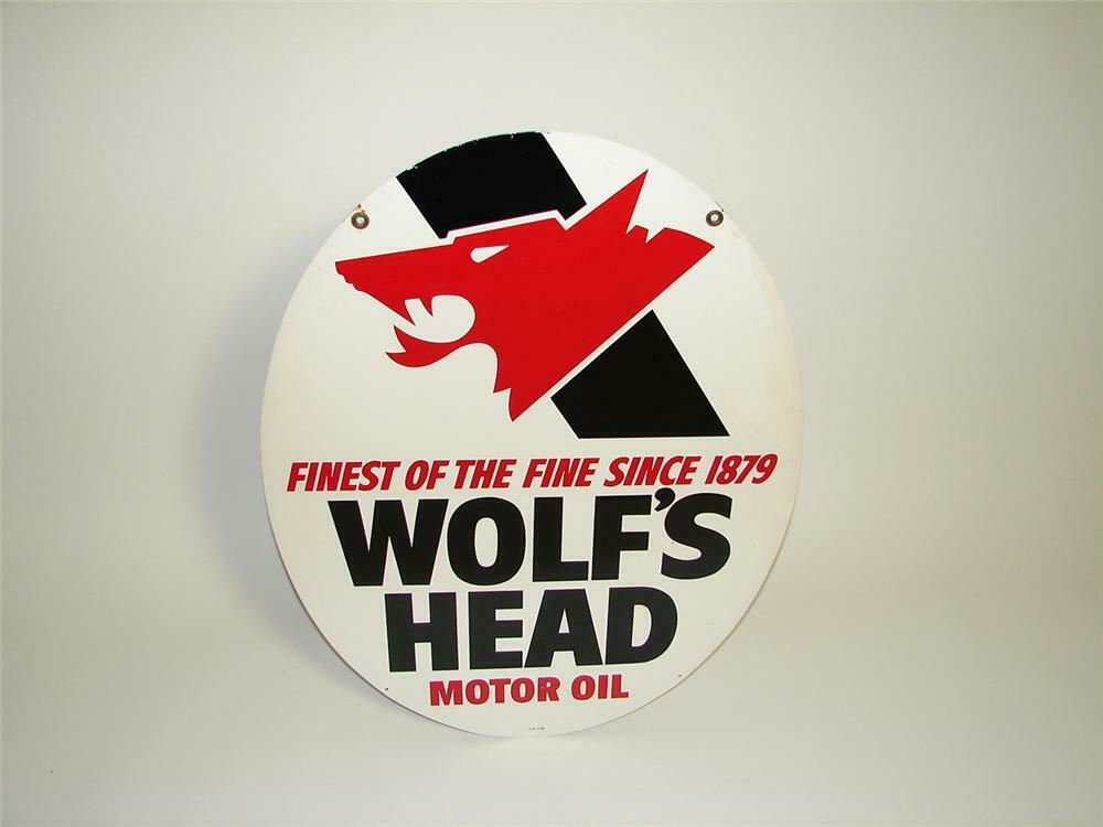 Striking Wolfs Head Motor Oil double-sided die-cut tin painte