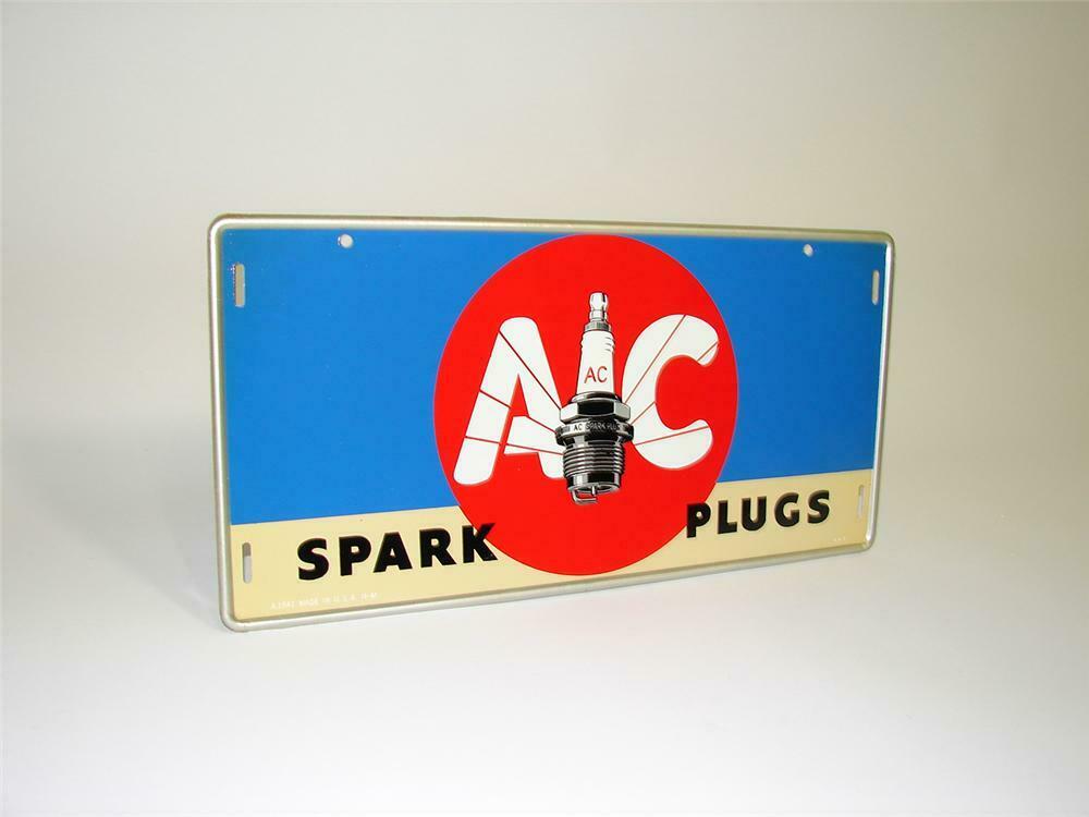 Superb N.O.S. 1941 AC Spark Plugs tin garage sign with plug g