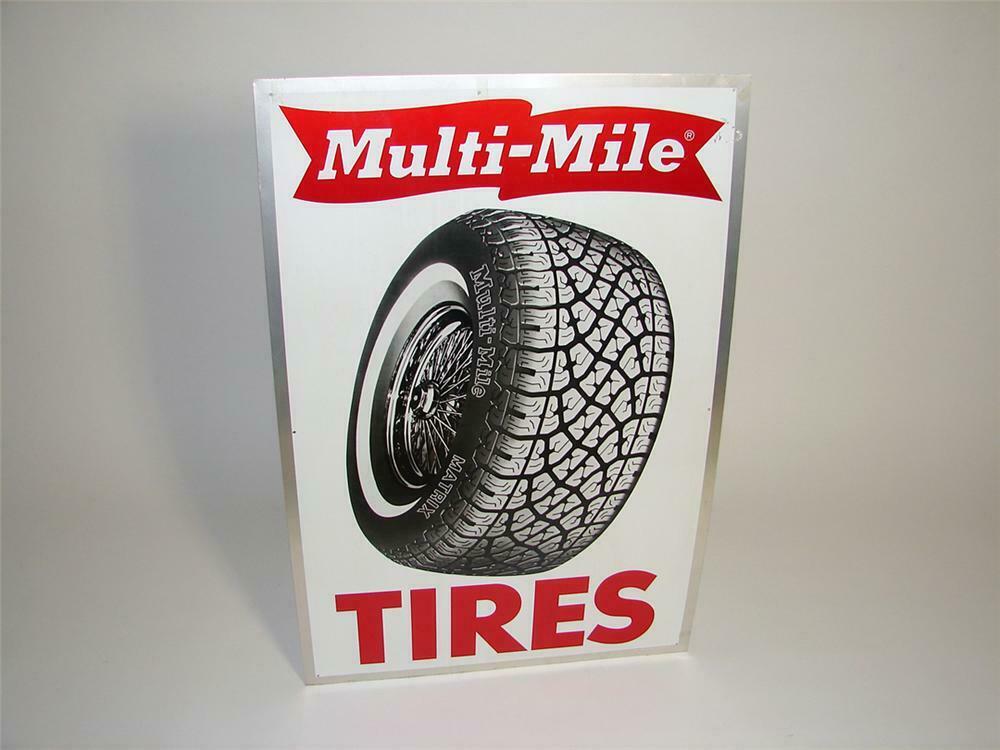 Sharp Multi-Mile Tires single-sided tin garage sign with outs