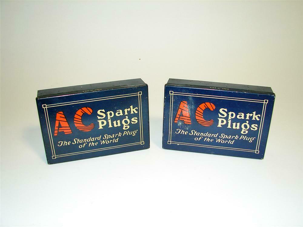 Lot of two 1930s AC Spark Plug garage display tins.