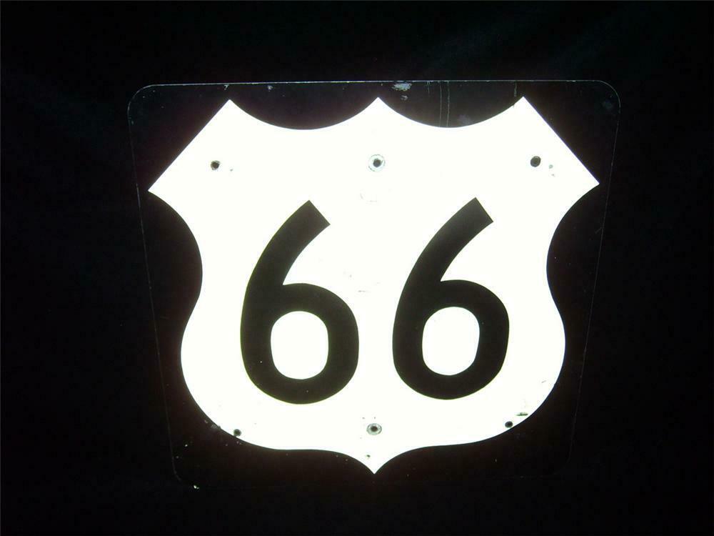 Highly sought after original Route 66 highway road sign. Highly sought after original Route 66 highway road sign.