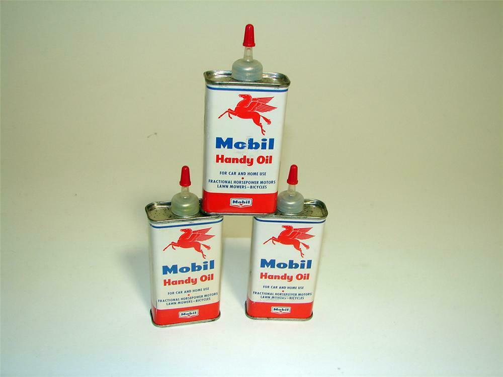 Choice lot of three N.O.S. 1950s Mobil four ounce Handy Oiler