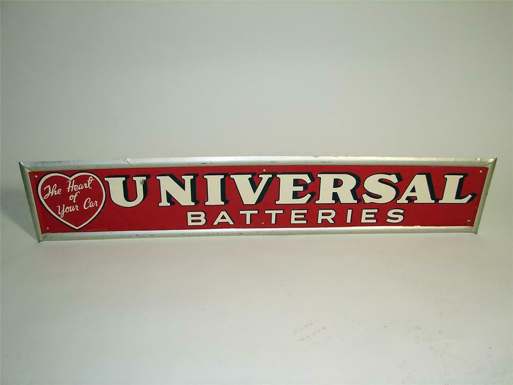 1930s Universal Batteries self-framed tin garage sign with 'H