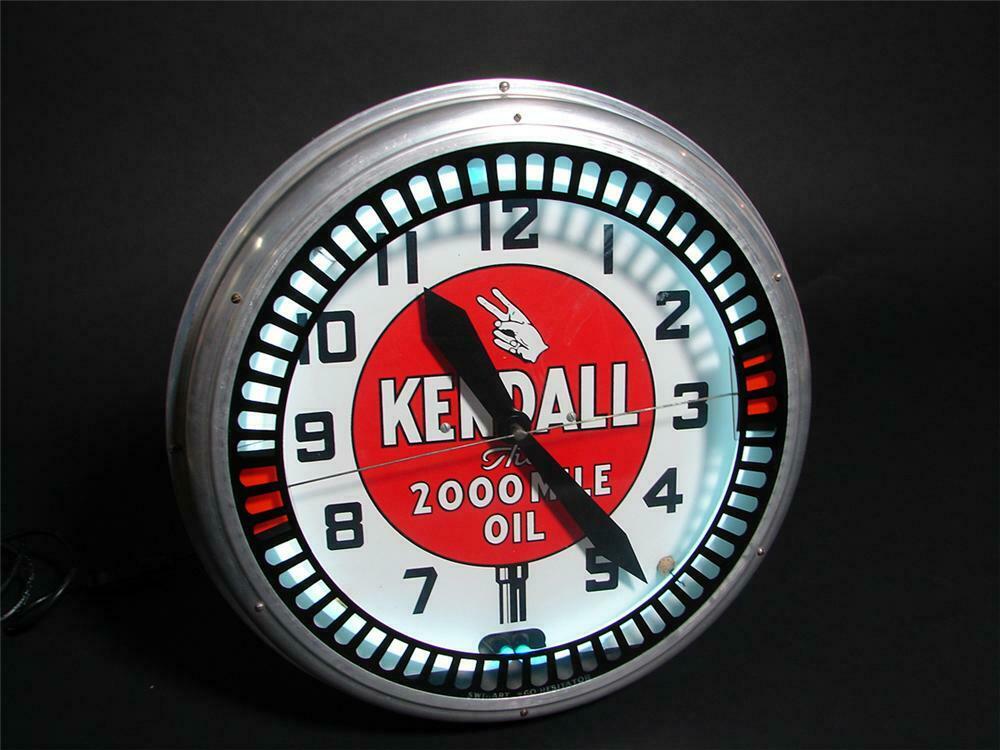Spectacular 1930s Kendall Motor Oil neon station clock with a