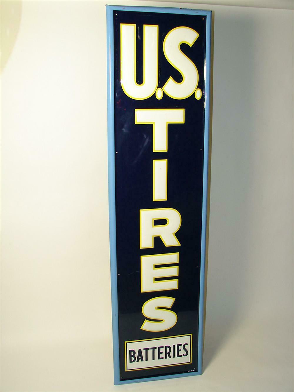 Immaculate N.O.S. 1941 U.S. Tires self-framed tin garage sign