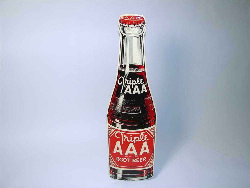 N.O.S. 1948 Triple A Root Beer die-cut bottle shaped tin sign. - Front ...