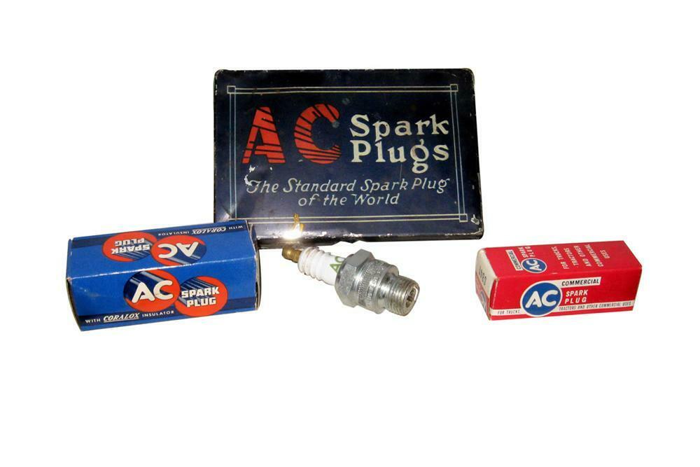 1930s AC Spark Plugs garage display tin with two vintage AC spark plugs ...