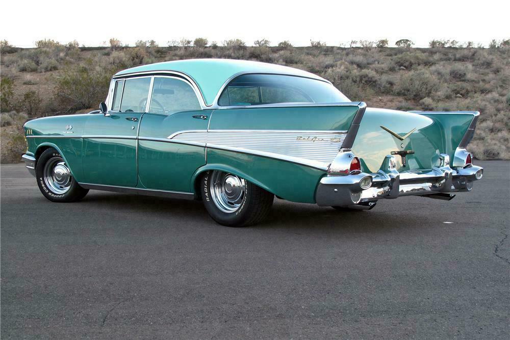 1957 CHEVROLET BEL AIR 4 DOOR PILLARLESS SEDAN - Rear 3/4 - 117372