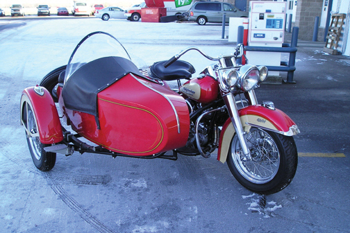 1951 HARLEY-DAVIDSON PANHEAD MOTORCYCLE W/SIDECAR - Front 3/4 - 22855